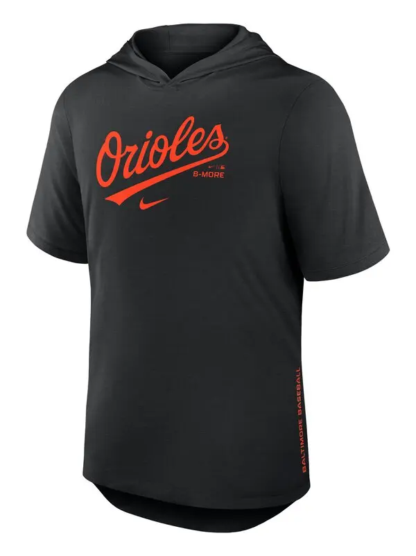 Nike Baltimore Orioles Arched Wordmark Dri-fit Mlb Hooded T-shirt - Black