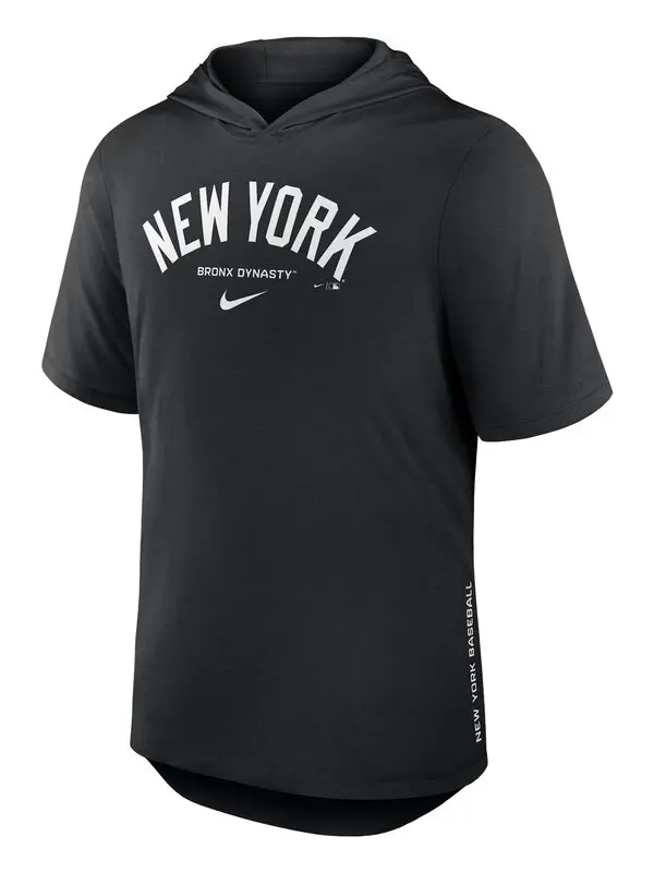 Nike New York Yankees Arched Wordmark Dri-fit Mlb Hooded T-shirt - Black
