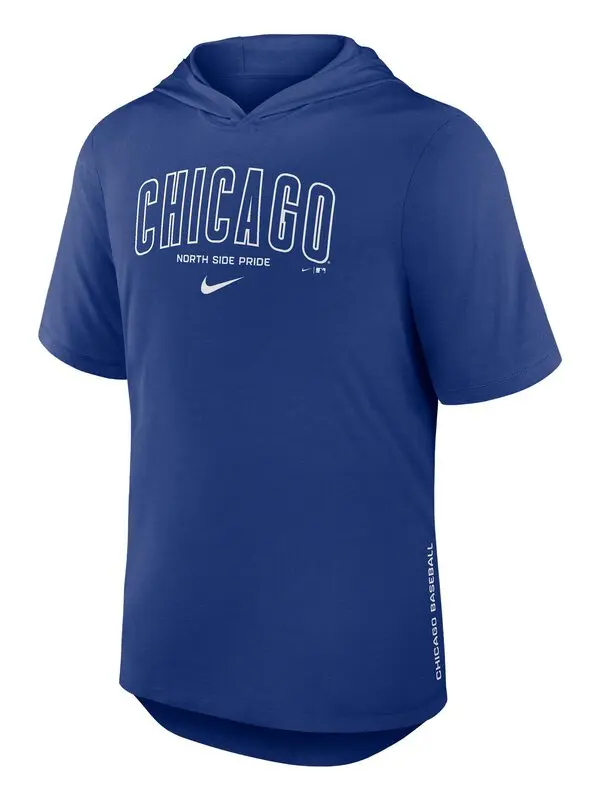Nike Chicago Cubs Arched Wordmark Dri-fit Mlb Hooded T-shirt - Blue