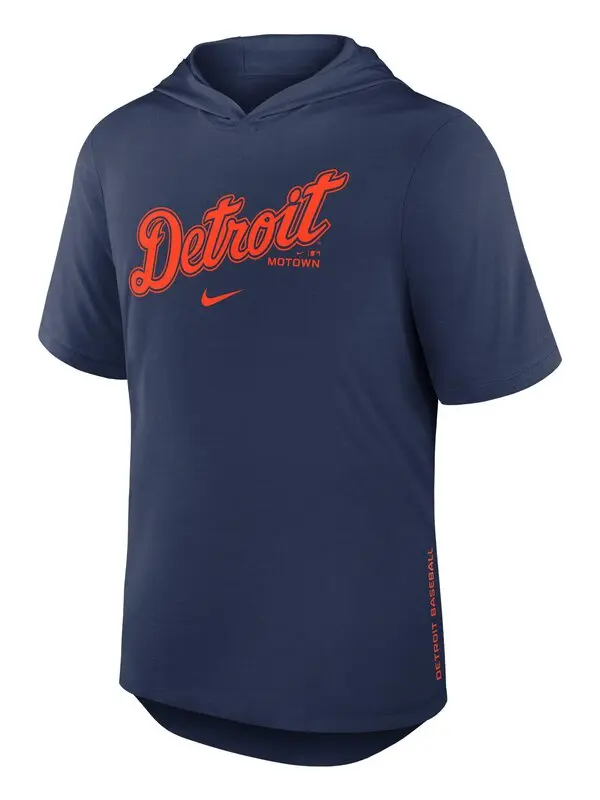 Nike Detroit Tigers Arched Wordmark Dri-fit Mlb Hooded T-shirt - Blue
