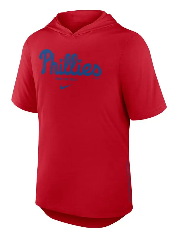 Nike Philadelphia Phillies Arched Wordmark Dri-fit Mlb Hooded T-shirt - Red