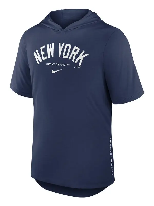 Nike New York Yankees Arched Wordmark Dri-fit Mlb Hooded T-shirt - Blue
