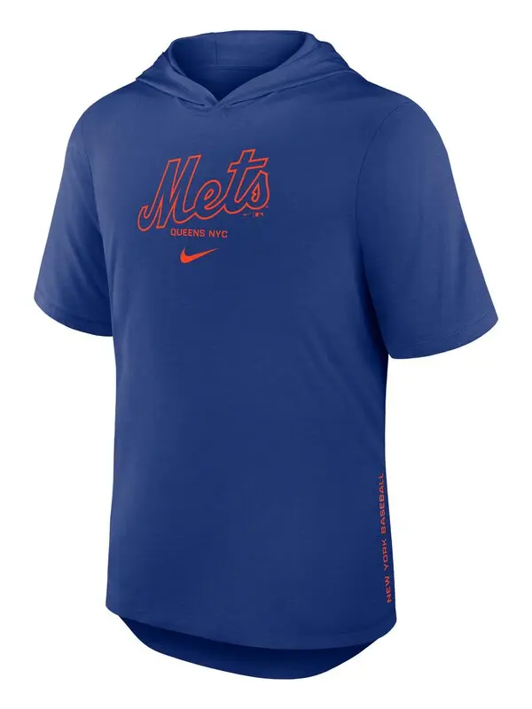 Nike New York Mets Arched Wordmark Dri-fit Mlb Hooded T-shirt - Blue