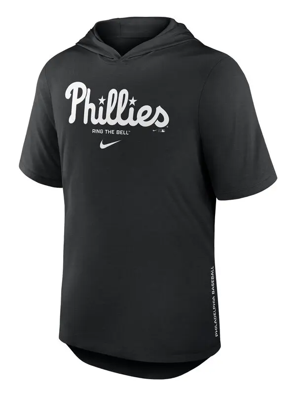 Nike Philadelphia Phillies Arched Wordmark Dri-fit Mlb Hooded T-shirt - Black