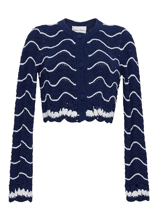 Cara Cara Louise Cropped Cardigan - Navy Ivory Knit