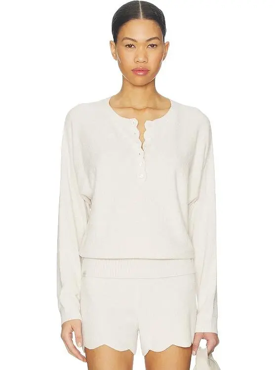 Barefoot Dreams Cozychic Ultra Lite Scallop Dolman Henley Top - Sand Dune