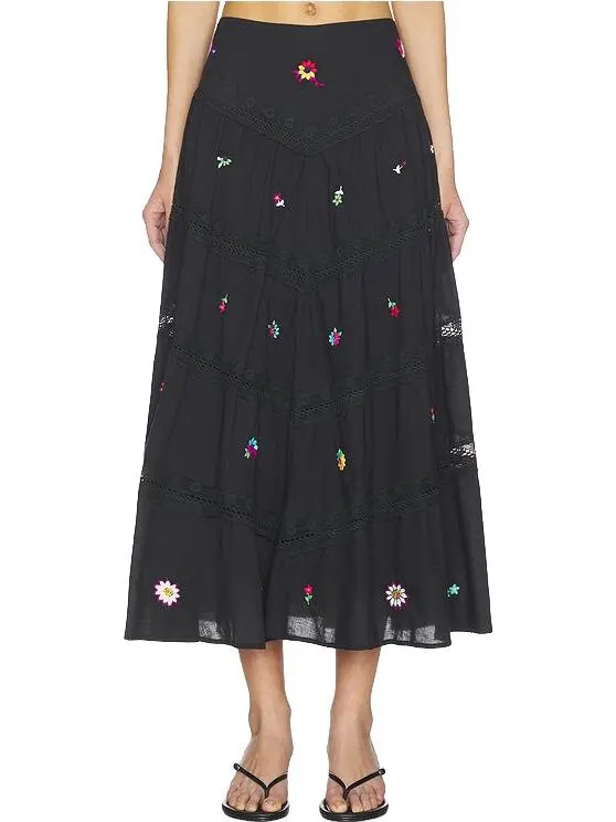 Rixo Sigrid Skirt - Sun Embroidery Black