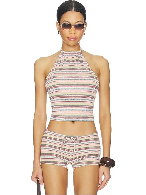 TIGER MIST Dillon Halterneck Cropped Top - Multi Stripe