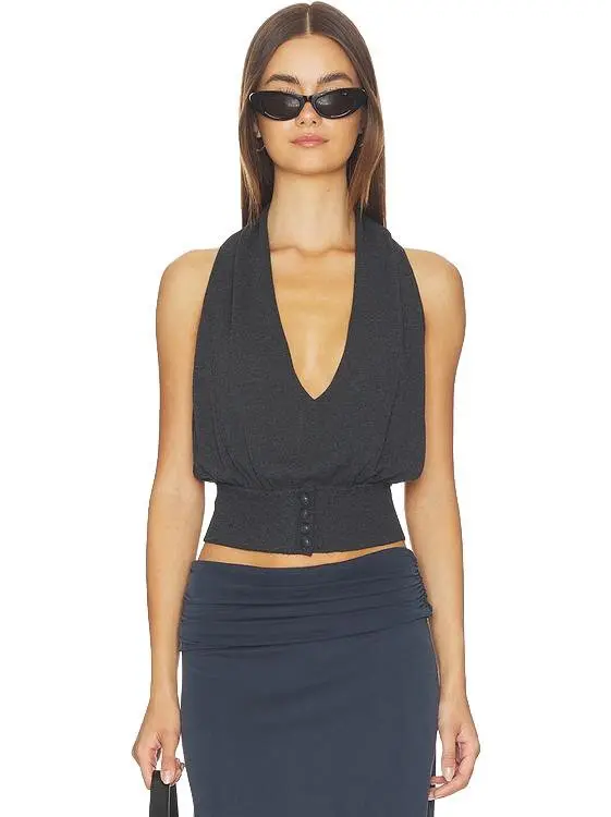 With Jéan Amber Halterneck Top - Charcoal