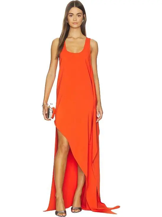 Bevza Crepe Maxi Dress - Carrot Red