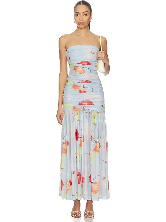 Bardot Solana Printed Mesh Maxi Dress - Baby Blue Floral