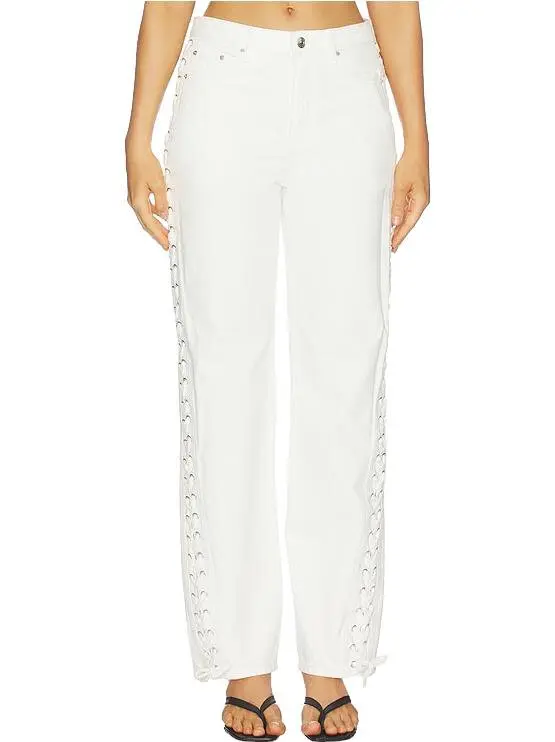 ROTATE BY BIRGER CHRISTENSEN Loose Fit Laced Jeans - Undone White Denim