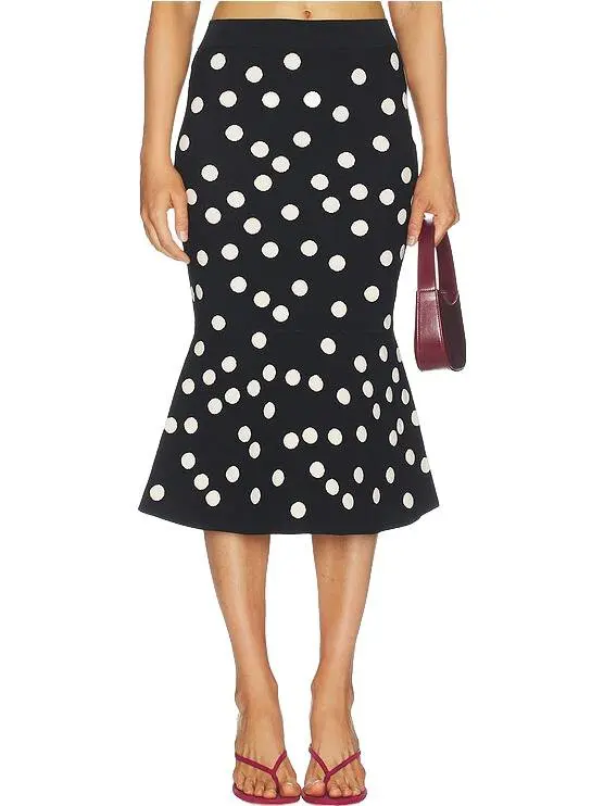 L'Agence Polka Dot Flare Knit Skirt - Black & Ecru Polka Dot