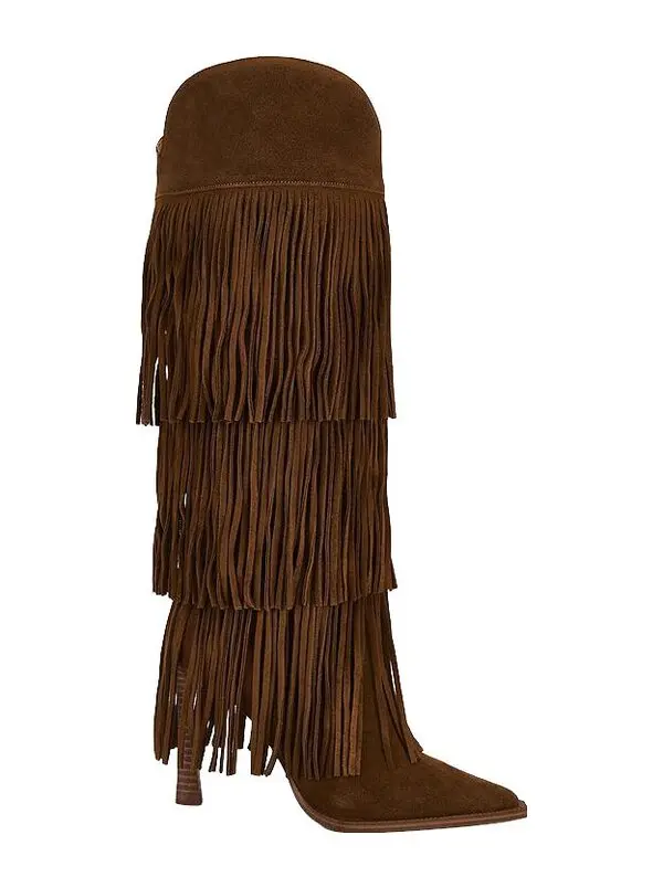 Steve Madden Kinzee Fringe Boots - Chestnut Suede