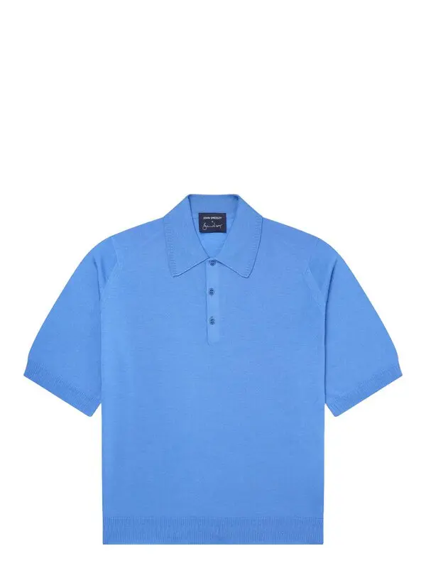 John Smedley Bill Nighy Merino Wool Polo T-shirt - Blue