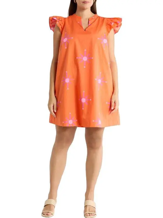 SUGARLIPS Karani Starburst Evalyn Ruffle Mini Dress - Orange-fuchsia