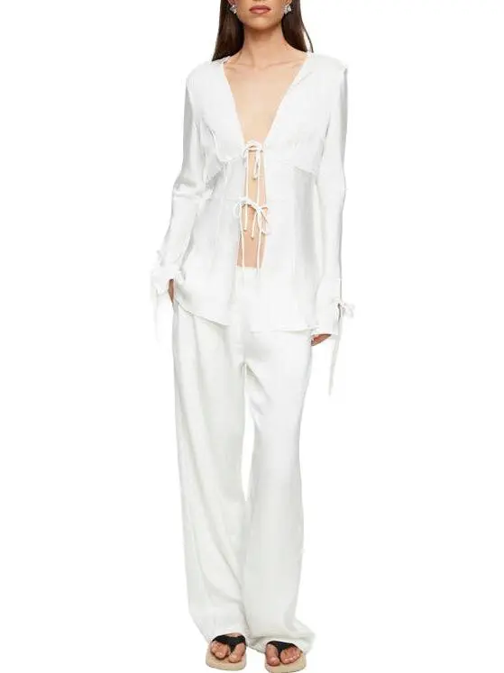 Lioness Veil Tie-front Top - Porcelain