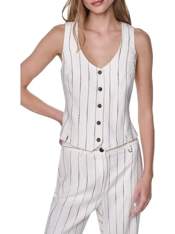 Dkny Striped Linen Blend Vest - Coconut/tobacco