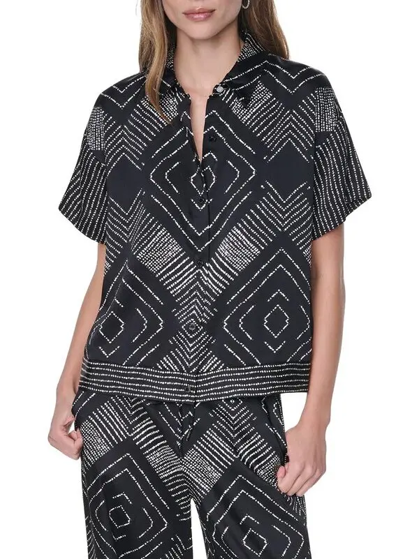 Dkny Scarf Print Button-front Shirt - Geo Diamond Pointelle