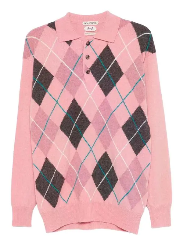 JW Anderson Argyle Knit Polo Top - Pink