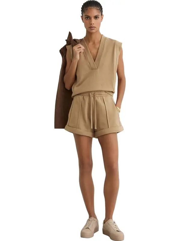REISS Willa Drawstring Sweat Shorts - Tan Neutral