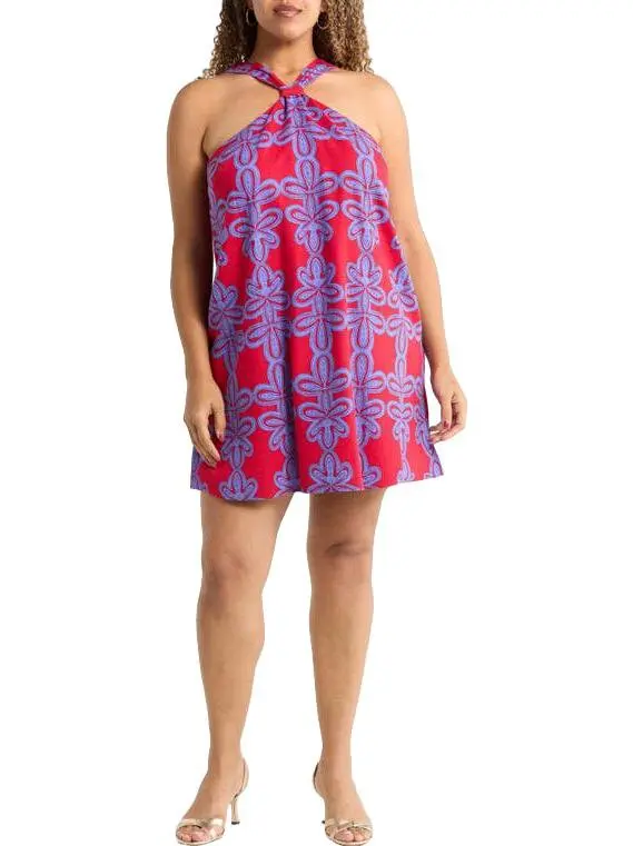SUGARLIPS Abstract Halter Mini Dress - Cherry-multi