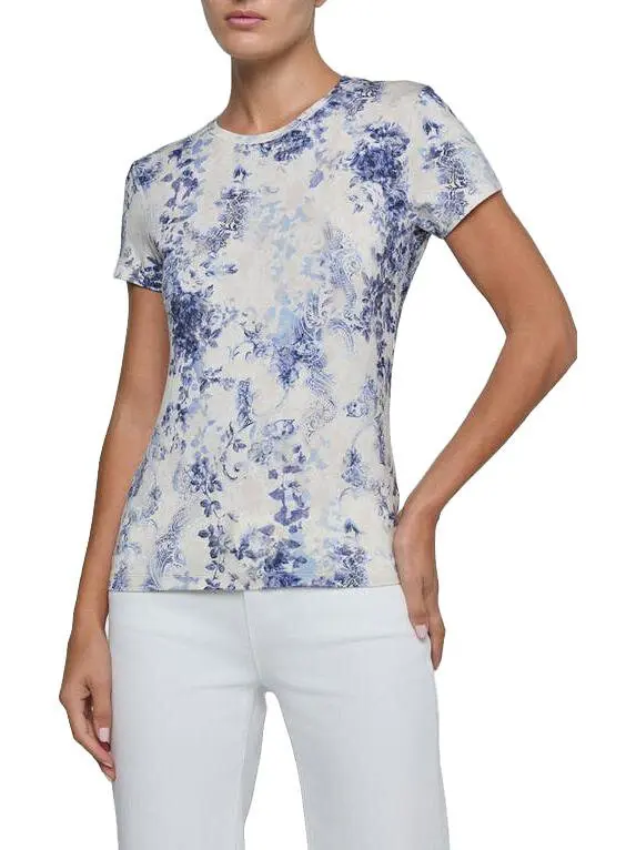 L'Agence Ressi Mixed Print Top - Ivory/blue Watercolor Paisley