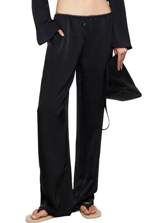Lioness In Bloom Wide Leg Satin Pants - Noir