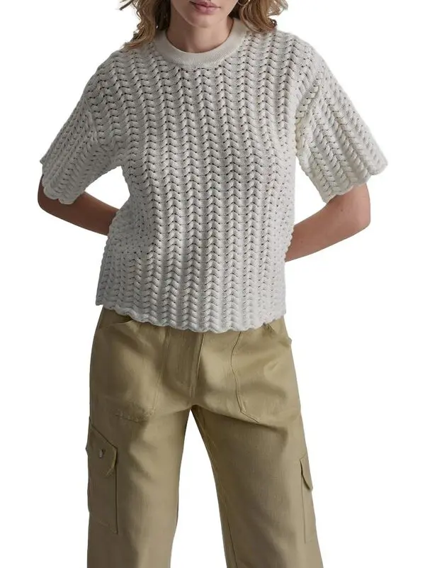 Dkny Open Lattice Stitch Short Sleeve Sweater - Coconut