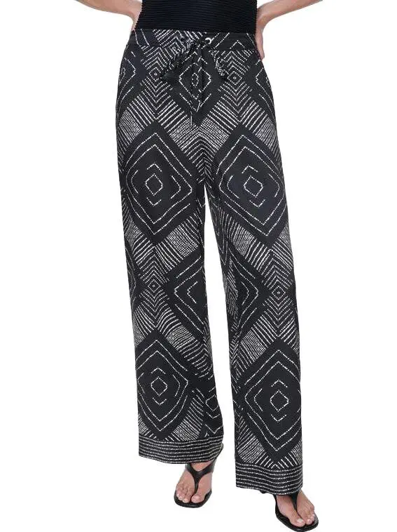 Dkny Scarf Print Wide Leg Pants - Geo Diamond Pointelle
