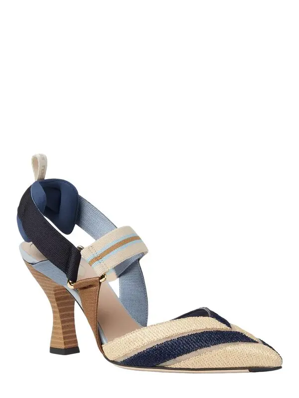 Fendi Colibri Slingback Pump - Beige Rafia Blue