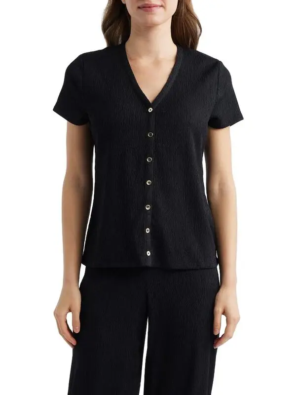 Anne Klein Textured Crepe Button-up Shirt - Anne Black