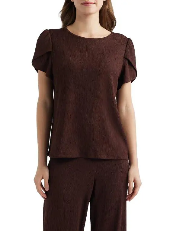 Anne Klein Tulip Sleeve Crepe Top - Dark Chocolate