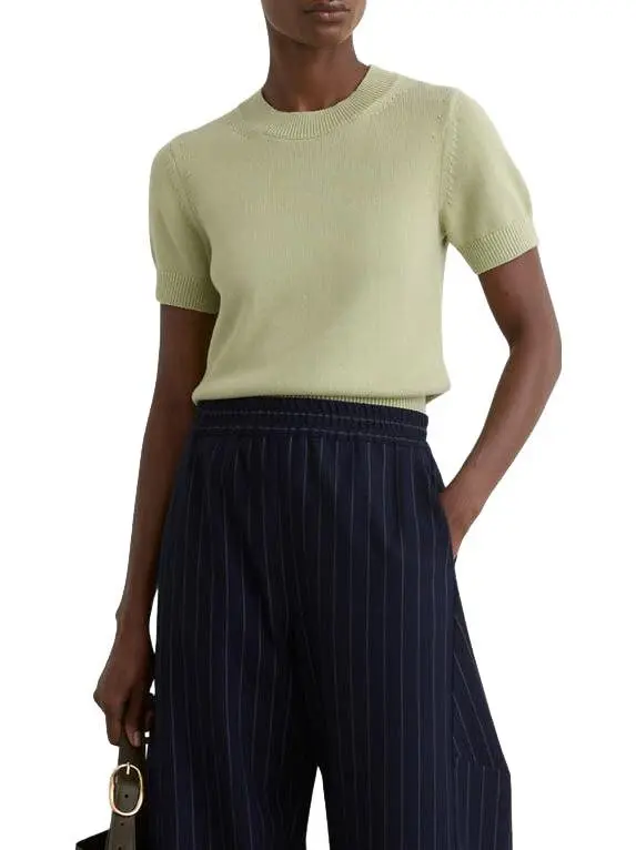 REISS Cotton-and-wool Short-sleeve Sweater - Sage Green