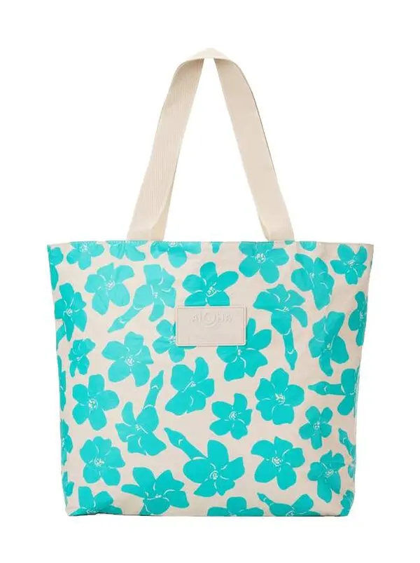 ALOHA COLLECTION Day Tripper Puakenikeni Tote - Blue Lagoon/sandstone