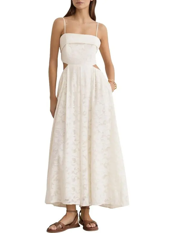 REISS Sian Lace Cutout Maxi Dress - Cream