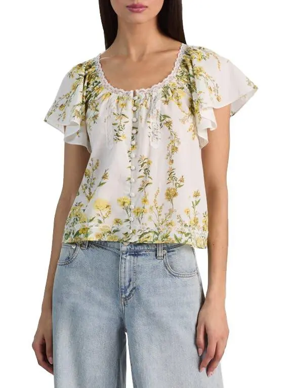 Alice + Olivia Odette Flutter Sleeve Top - Fresh Air Butter