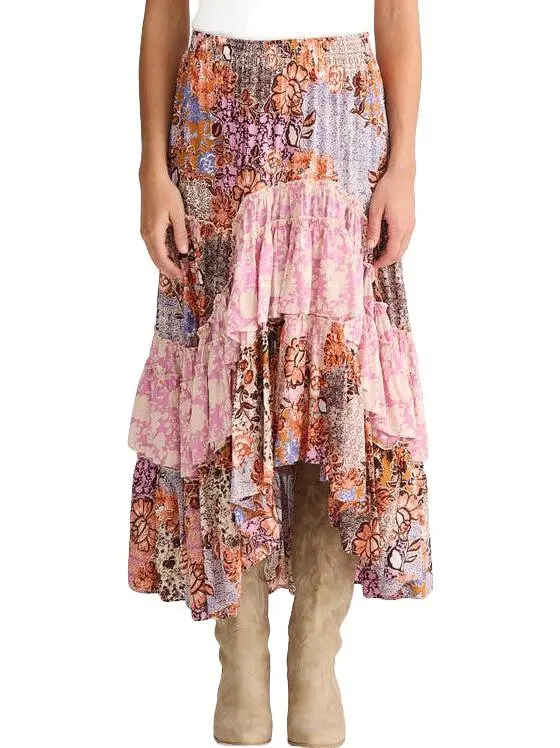TALISMAN THE LABEL Floral High-low Tiered Midi Skirt - Dream Weaver W Meadow Muse