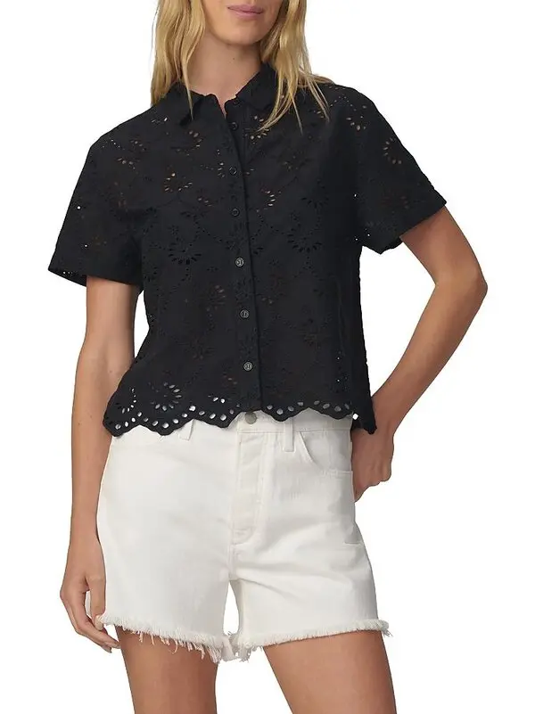 Joe's Jeans Eyelet Short Sleeve Shirt - Black