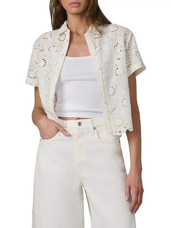 Joe's Jeans Eyelet Short Sleeve Shirt - Ecru