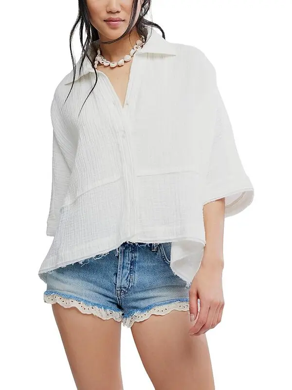 Free People Happy Days Collared Top - Clean Ivory