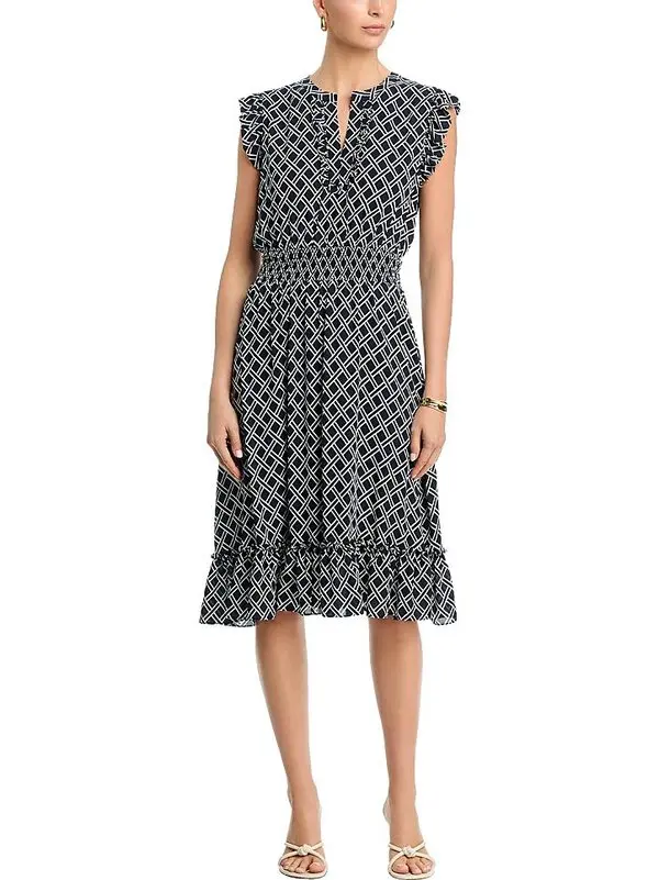 T Tahari Short Sleeve Midi Dress - Spliced Diamond