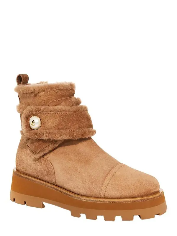 JIMMY CHOO Meena Shearling Trim Booties - Toffee/tof