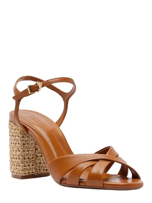Schutz Keefa Raffia Block Heel Sandals - Burnt Honey