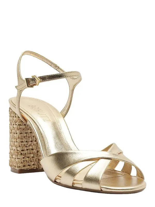Schutz Keefa Raffia Block Heel Sandals - Platina