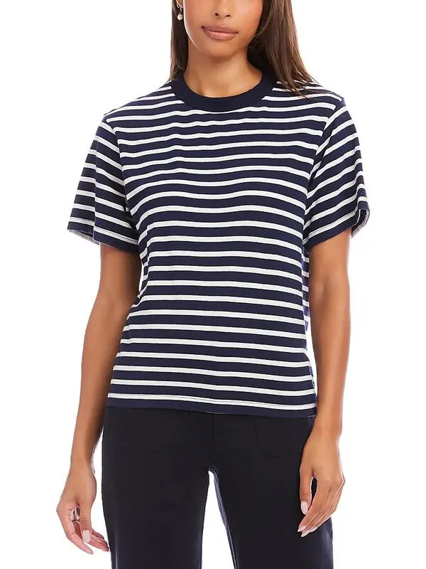 Karen Kane Striped Short Sleeve Top - Navy/ White