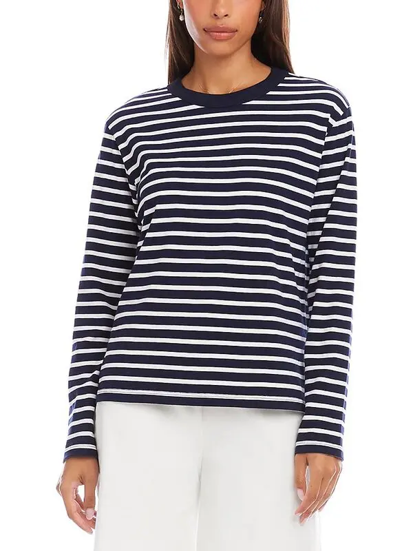Karen Kane Striped Long Sleeve Top - Navy/ White