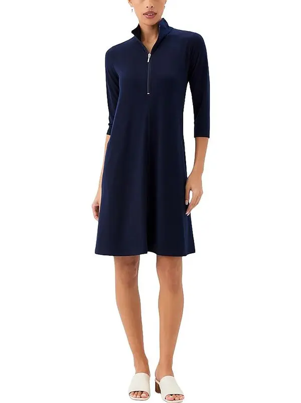 Karen Kane Quarter Zip Mock Neck Dress - Navy