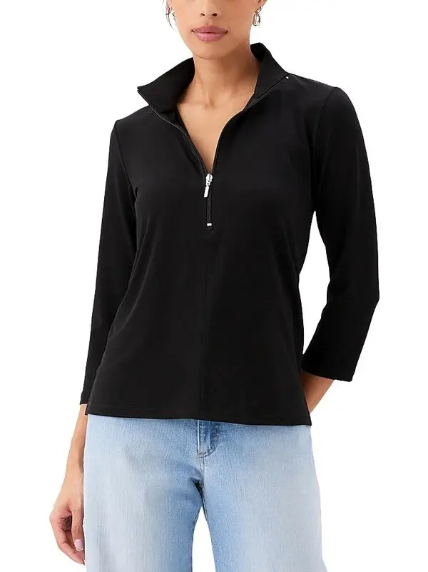 Karen Kane Quarter Zip Mock Neck Top - Black