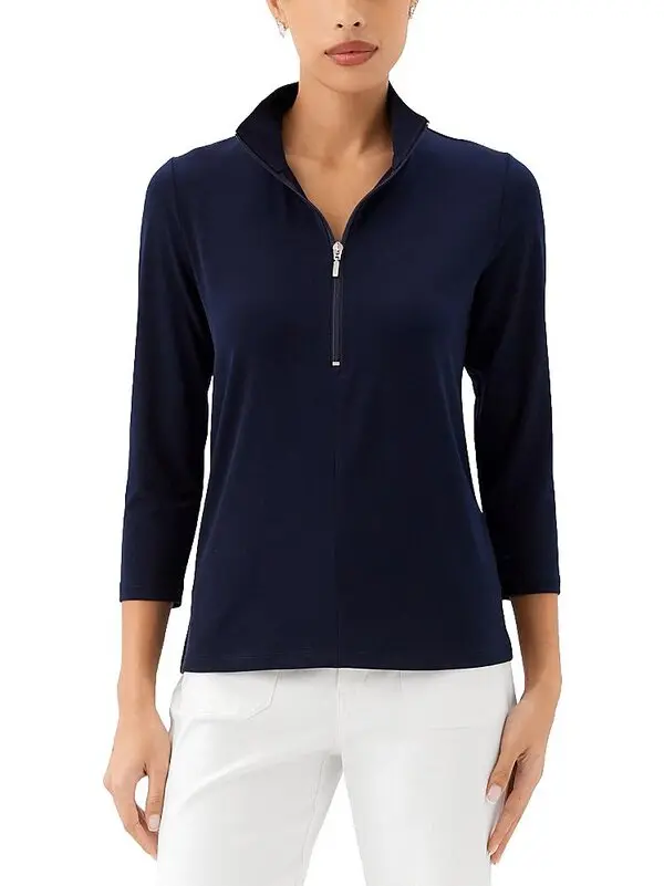 Karen Kane Quarter Zip Mock Neck Top - Navy